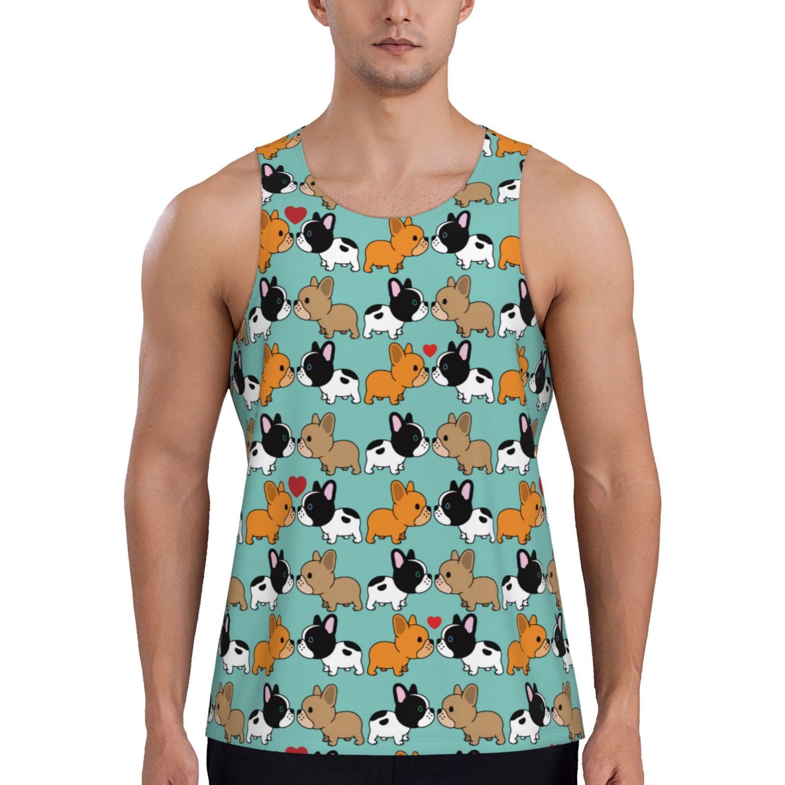 Hirioo Cute French Bulldog for Men's Workout Tank Top Sleeveless Shirts ...