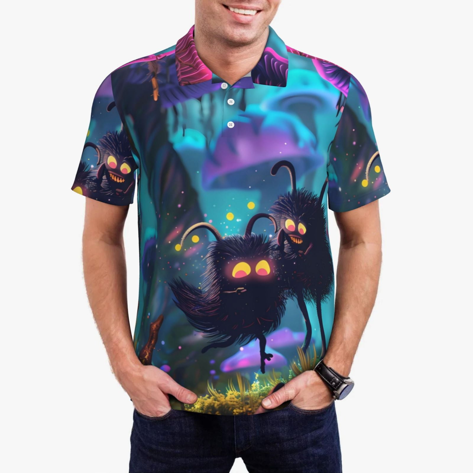 Hirioo Cute Fuzzy Fantasy Creatures for Men’s Polo Shirts Quick Dry ...