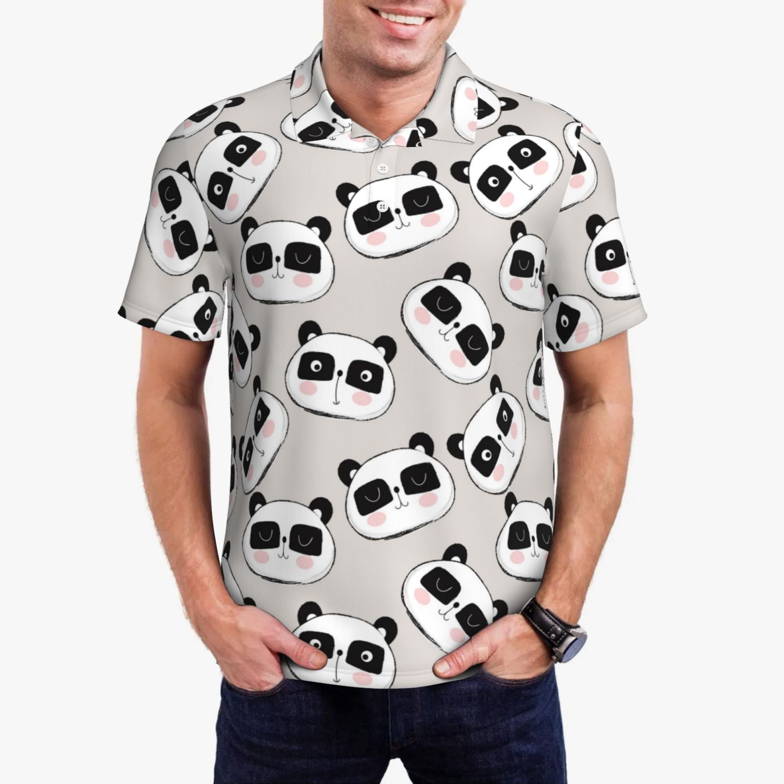 Hirioo Cute Panda for Men’s Polo Shirts Quick Dry Short Sleeve Golf T ...