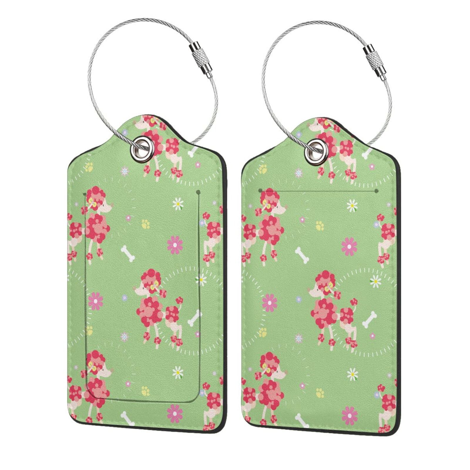 Hirioo Cute Poodle Dog Print Leather Luggage Tag with Stainless Steel ...
