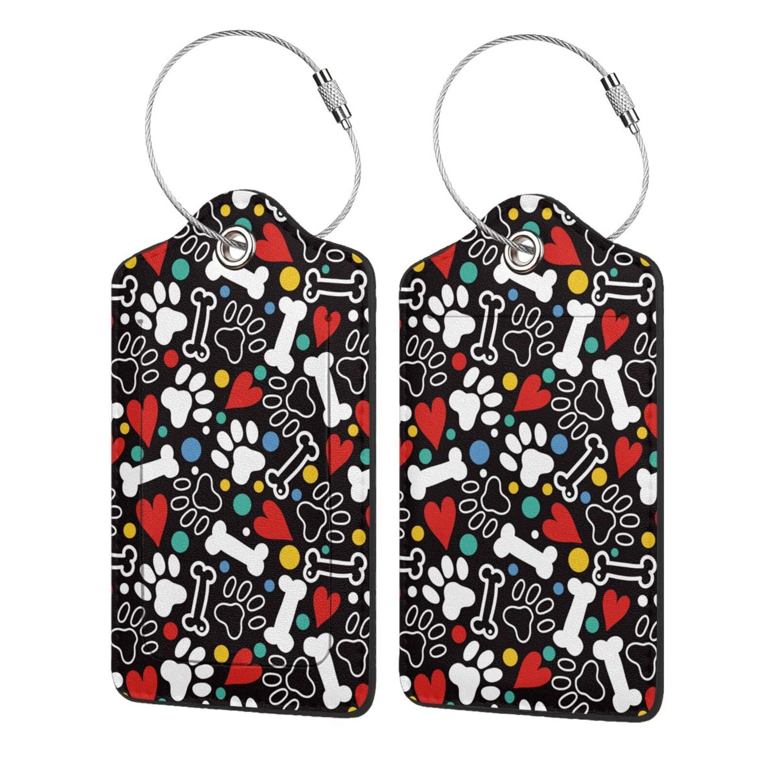 Hirioo Cute Puppy Footprints Print Leather Luggage Tag with Stainless ...