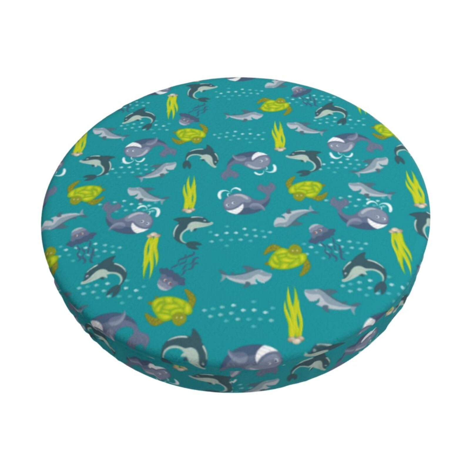 Hirioo Cute Shark Turtle for Round Bar Stool Seat Covers Washable Stool Cushion Slipcover ...
