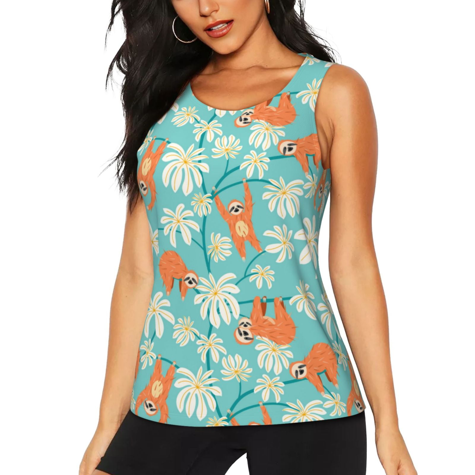 Hirioo Cute Sloth on Floral Tree for Women's Workout Tank Top ...