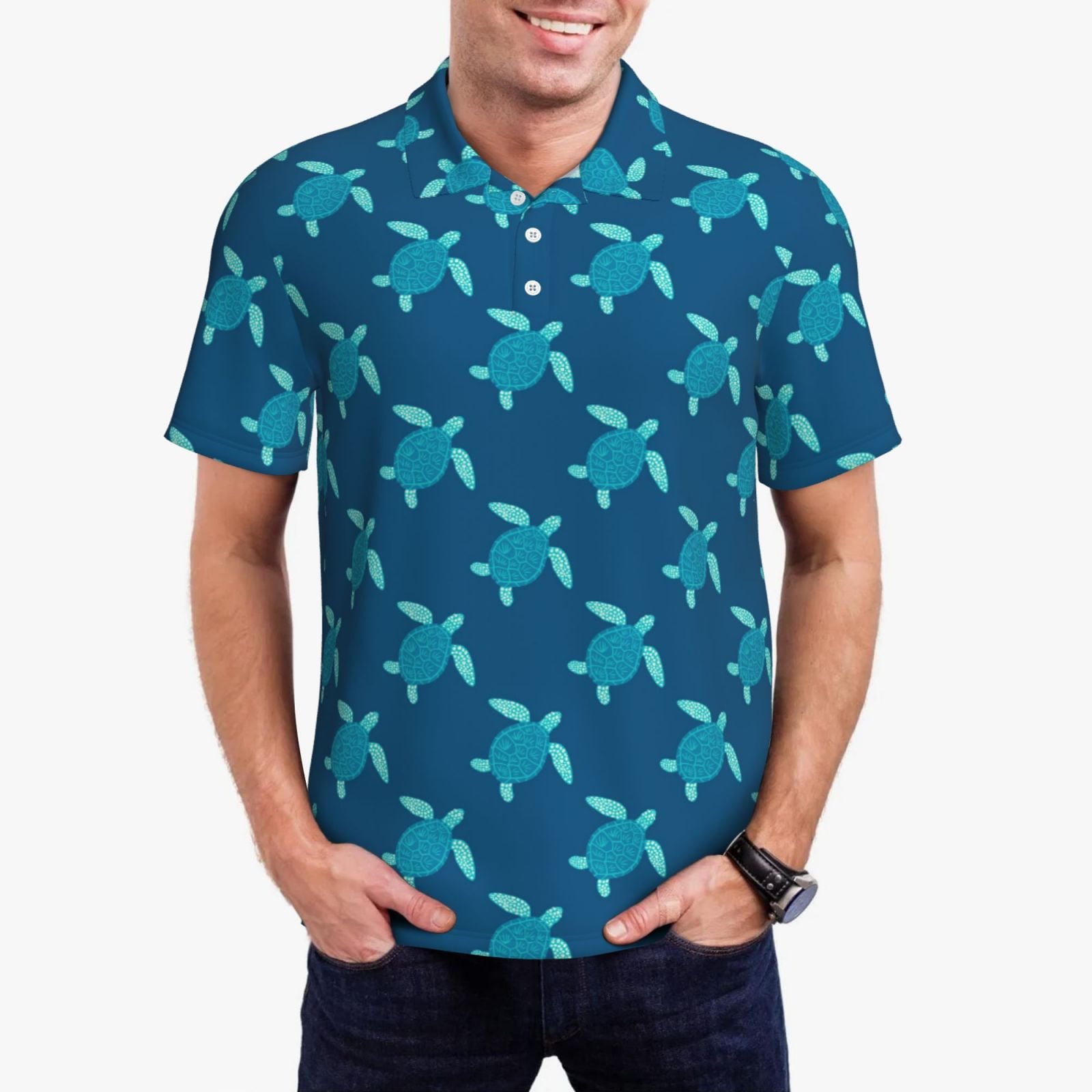 Hirioo Cute Turtle for Men’s Polo Shirts Quick Dry Short Sleeve Golf T ...