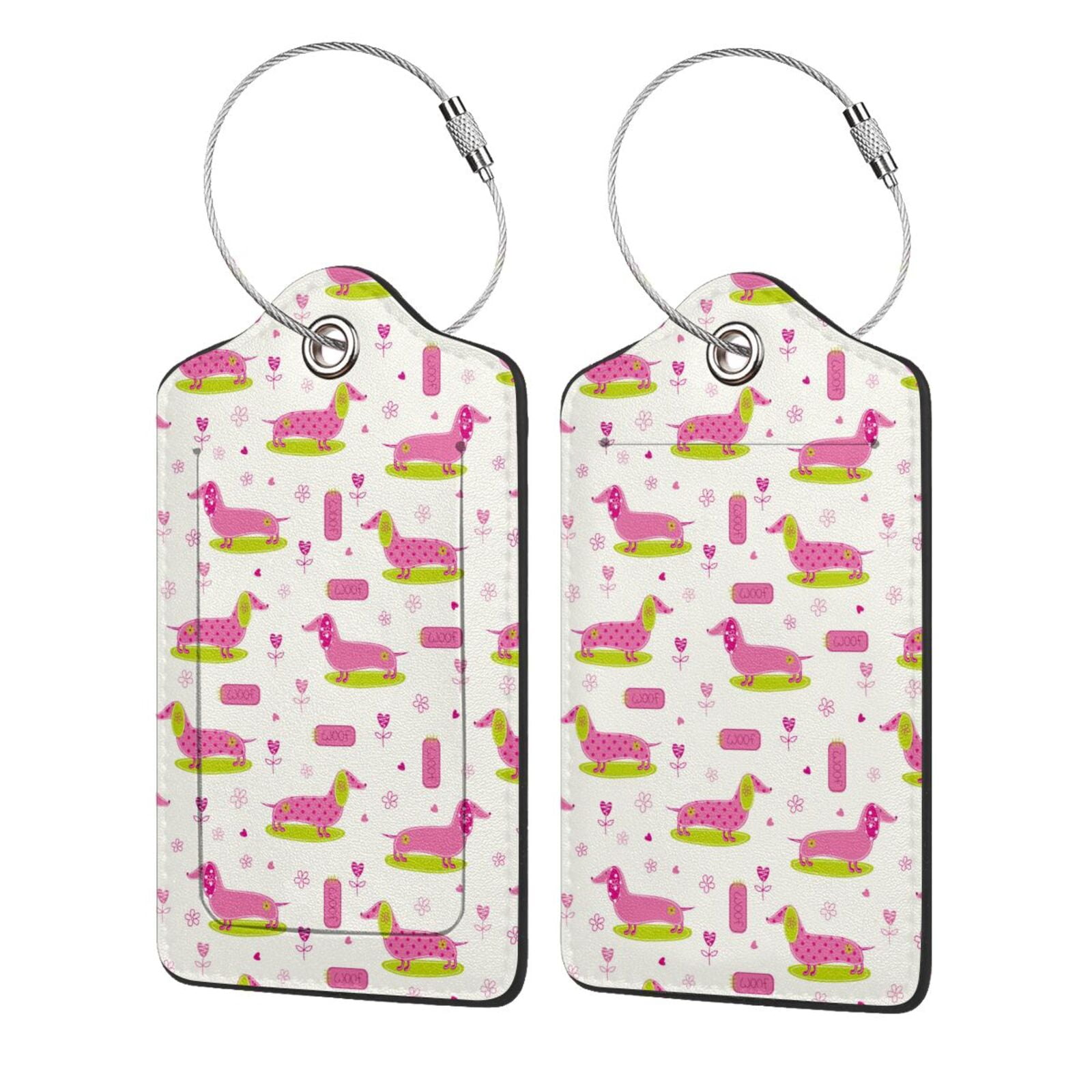 Hirioo Dachshund Dog Puppy Print Leather Luggage Tag with Stainless ...
