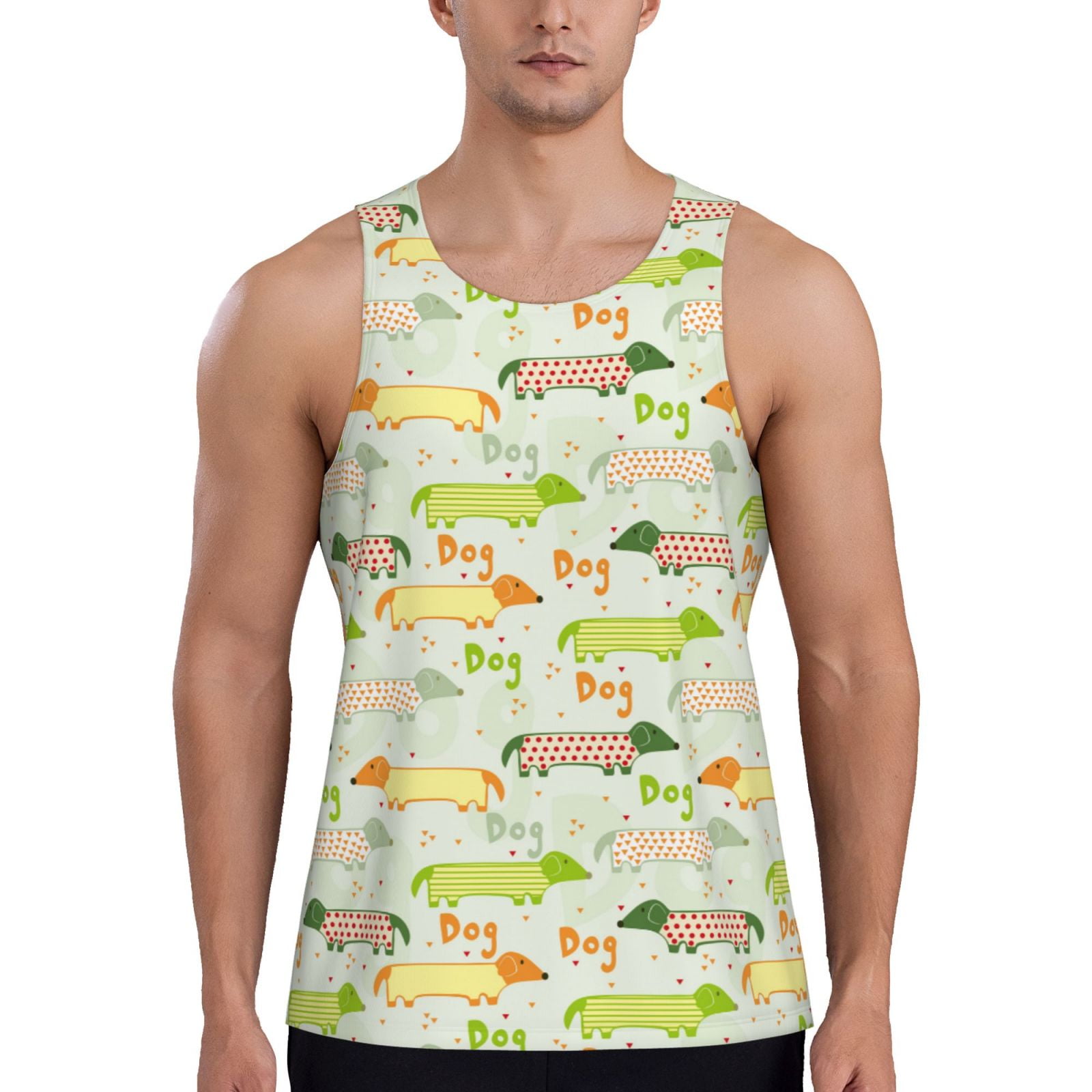 Hirioo Dachshund Dog Puppy for Men's Workout Tank Top Sleeveless Shirts ...