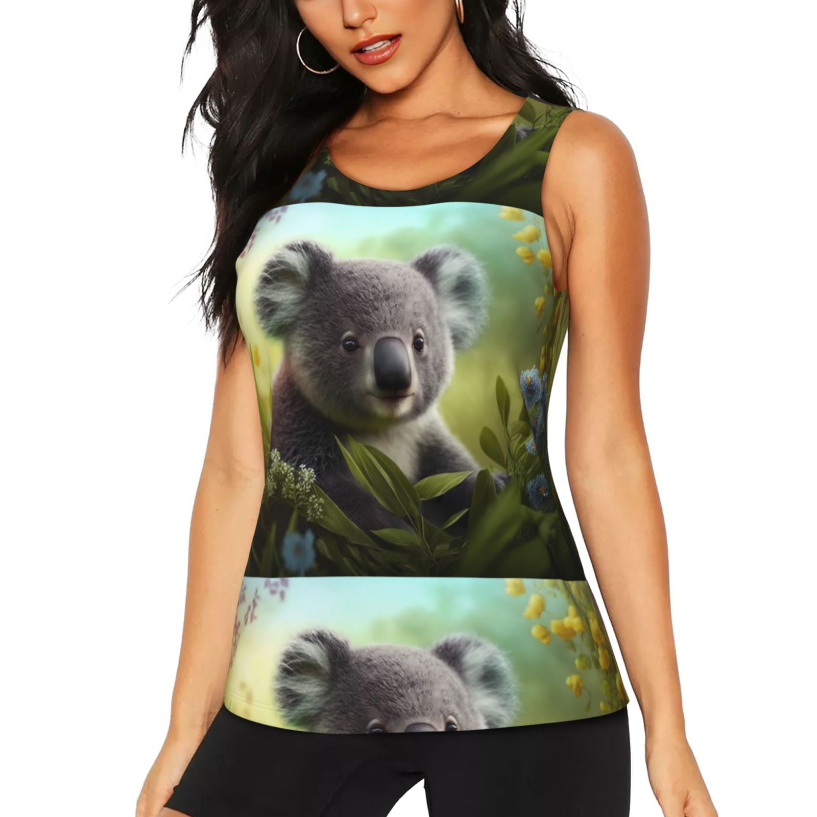 Hirioo Daisy Koala for Women's Workout Tank Top Sleeveless Workout Tops Athletic Gym Shirts-X ...