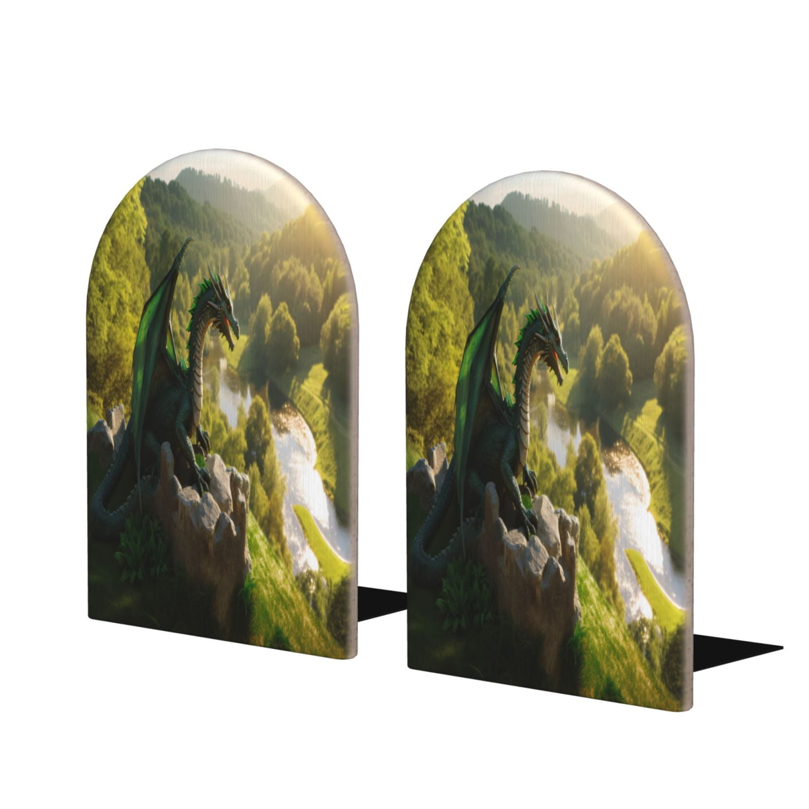 Hirioo Deep Forest Stone Green Dragon for Bookends Decorative Bookends ...