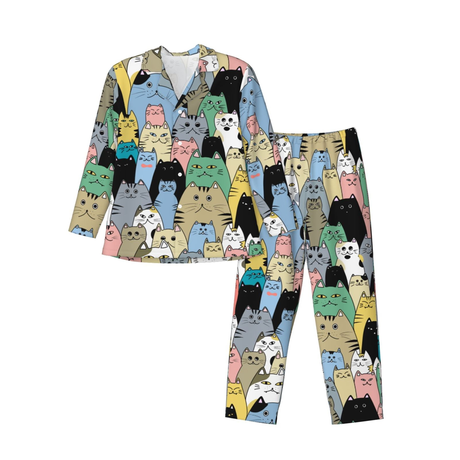 Hirioo Different Cats for Men's Pajama Sets 2 Piece Pjs Men's Long ...