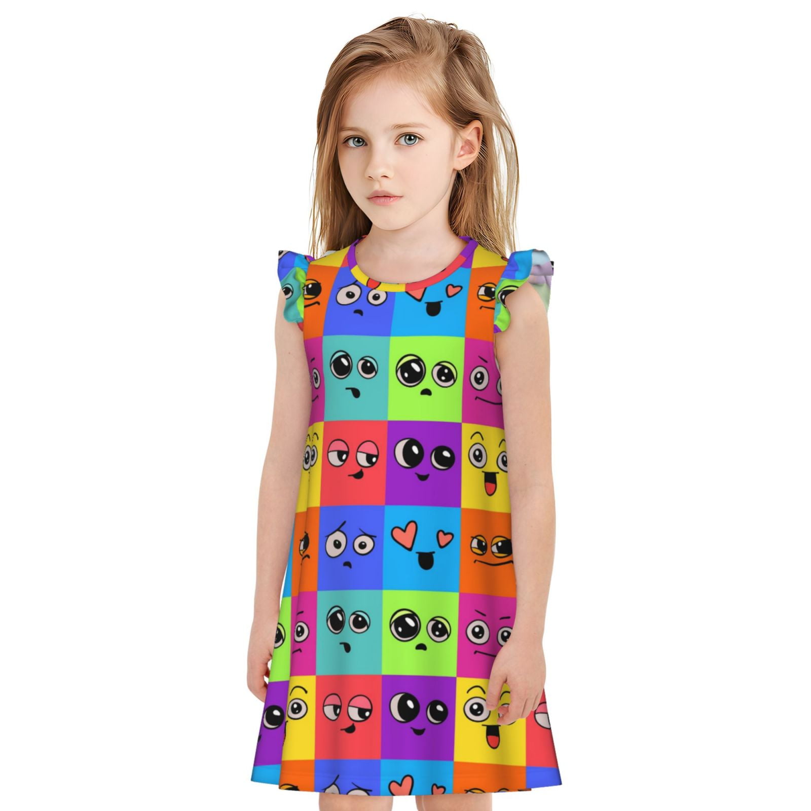 Hirioo Doodle Faces Emotions for Girl Nightgown Pajamas Dress Sleepwear ...