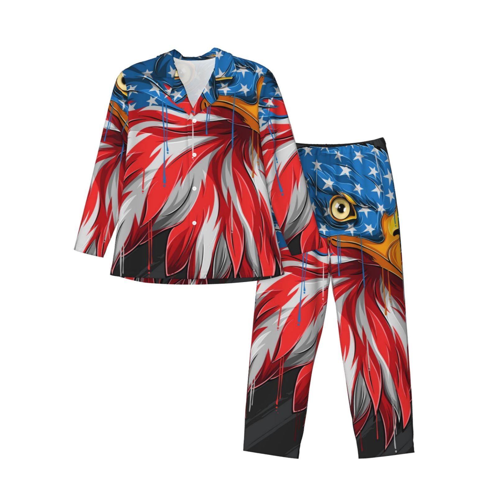 Hirioo Eagle Head With American Flag for Men's Pajama Sets 2 Piece Pjs ...