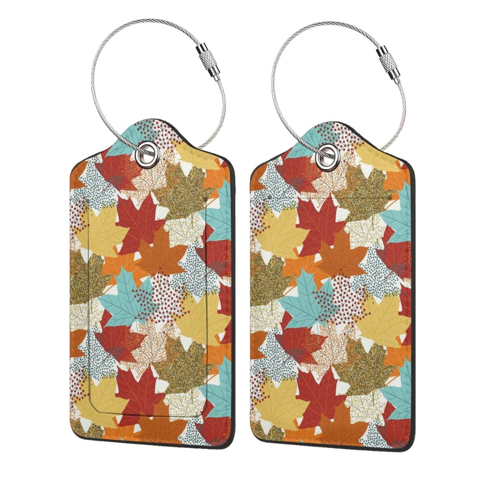 Hirioo Fall Maple Leaves Print Leather Luggage Tag with Stainless Steel ...