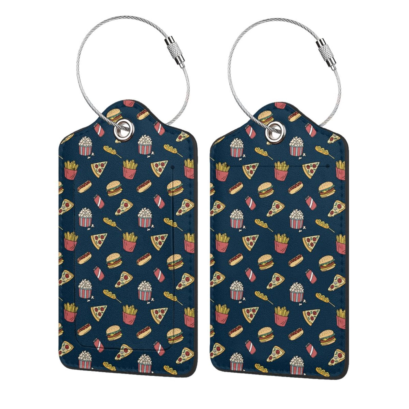 Hirioo Fast Food Print Leather Luggage Tag with Stainless Steel Loop ...