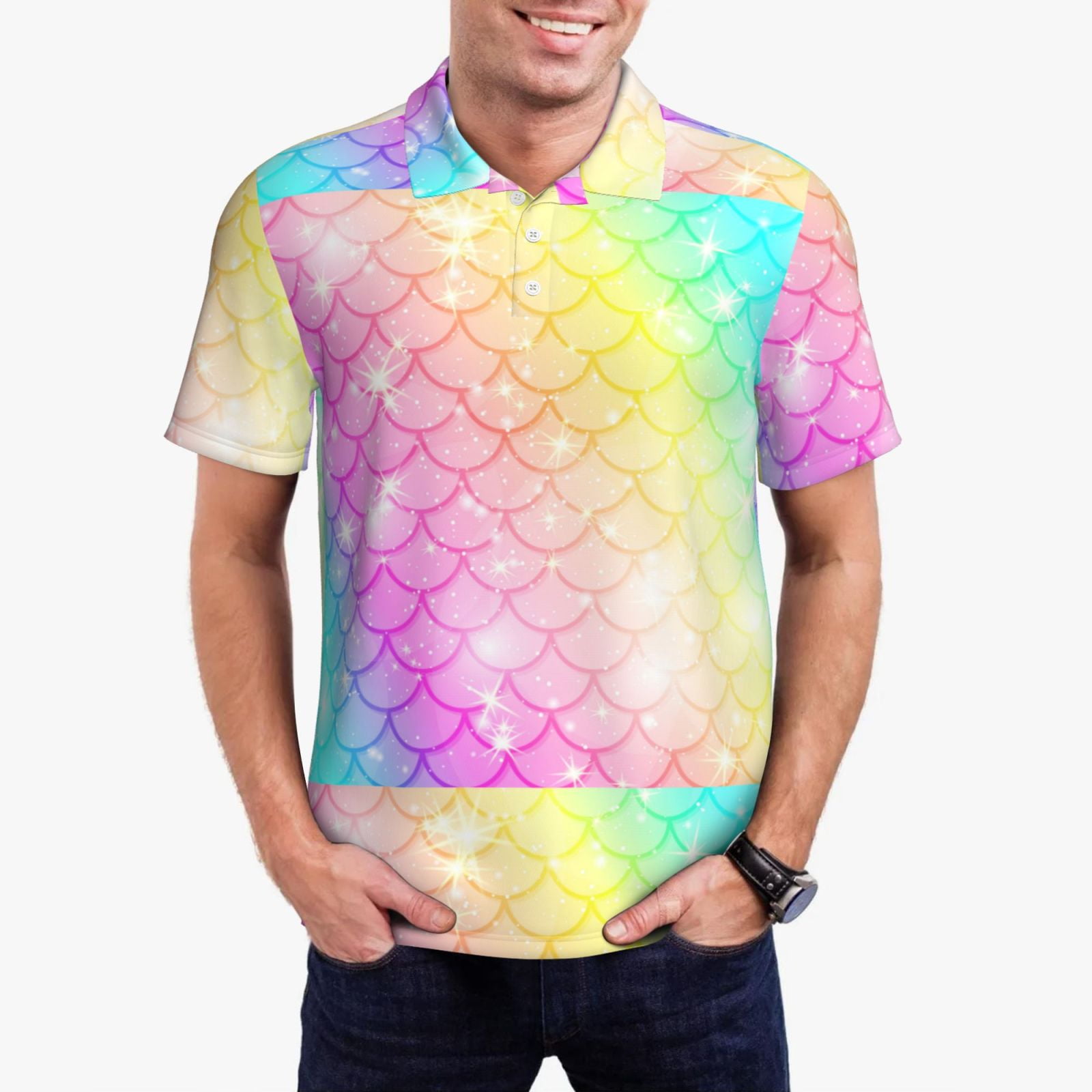 Hirioo Fish Scale for Men’s Polo Shirts Quick Dry Short Sleeve Golf T ...