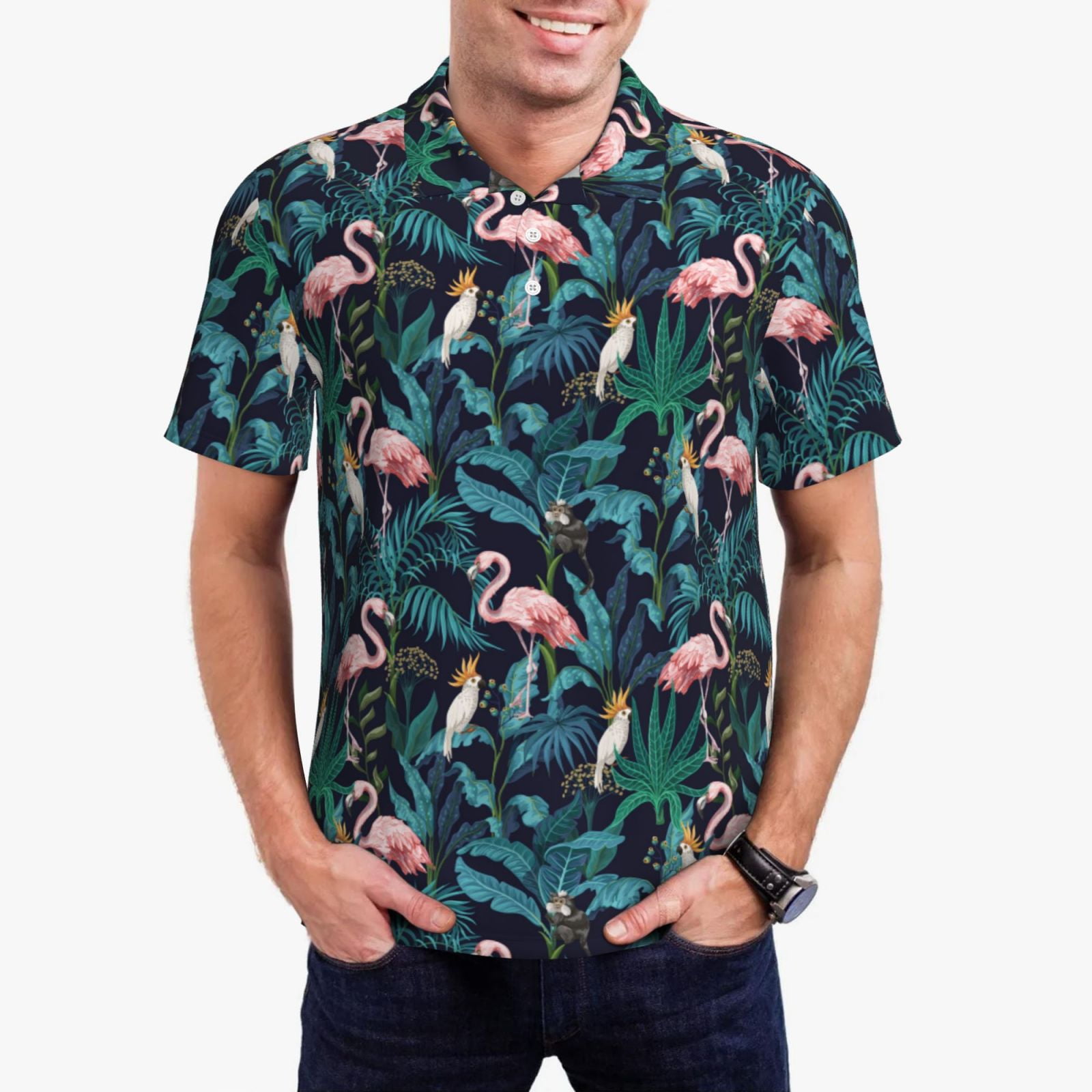 Hirioo Flamingos And Birds for Men’s Polo Shirts Quick Dry Short Sleeve ...