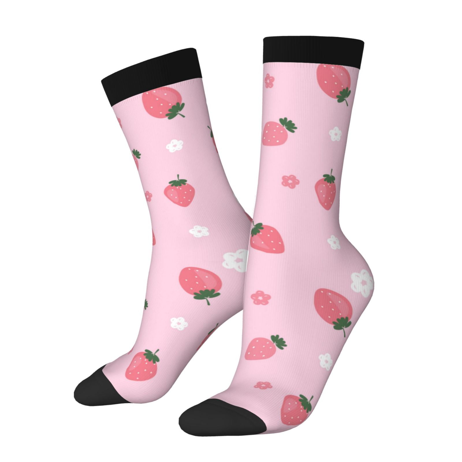 Hirioo Floral Strawberr Pattern Adult Middle Tube Socks Breathable Sock ...