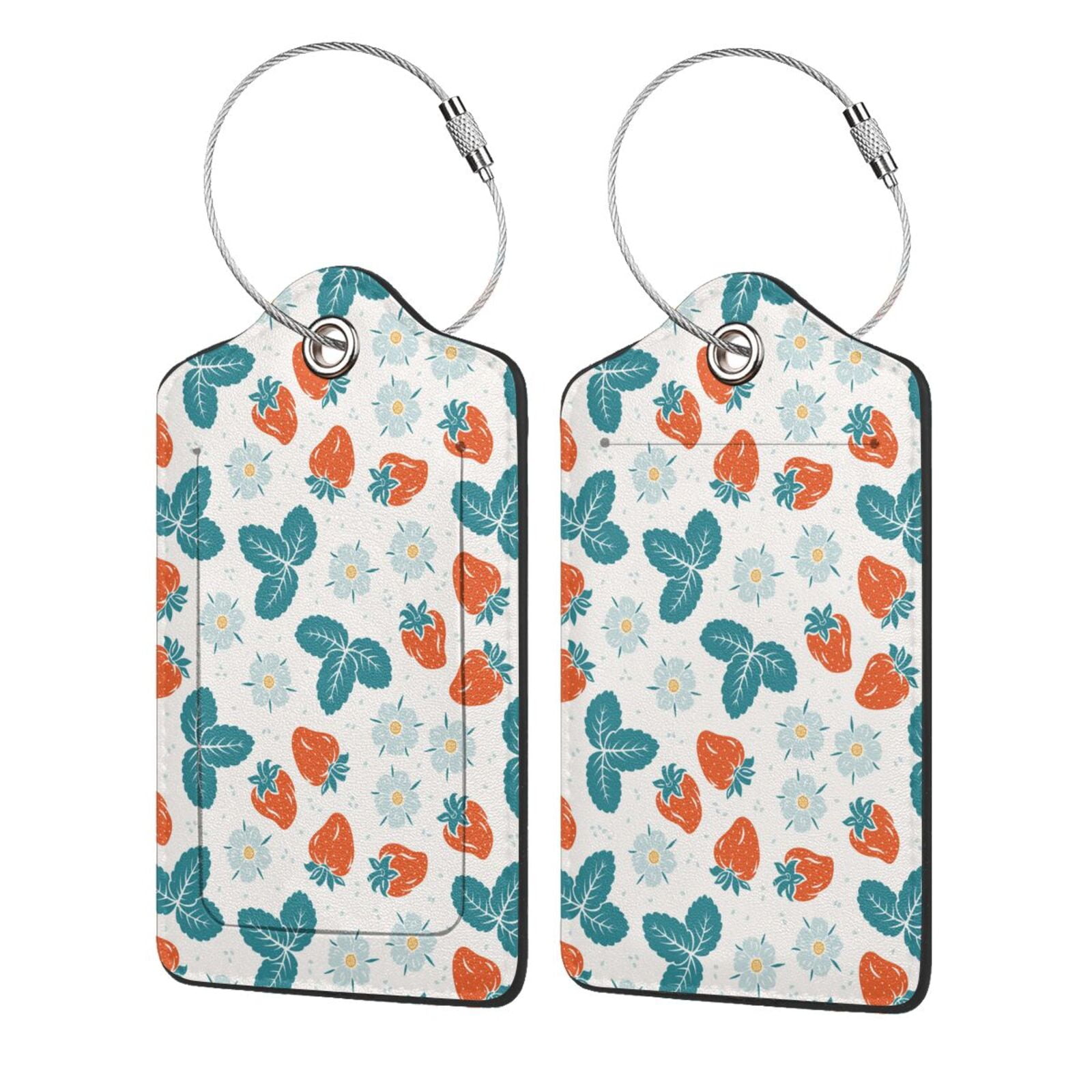 Hirioo Floral Strawberr Print Leather Luggage Tag with Stainless Steel ...