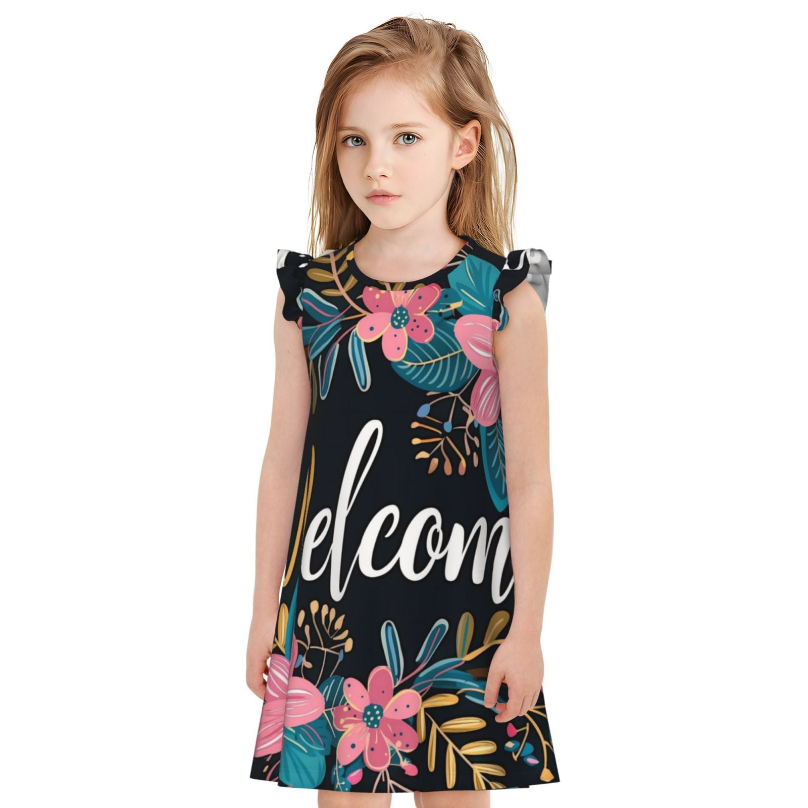Hirioo Floral Welcome Sign for Girl Nightgown Pajamas Dress Sleepwear ...