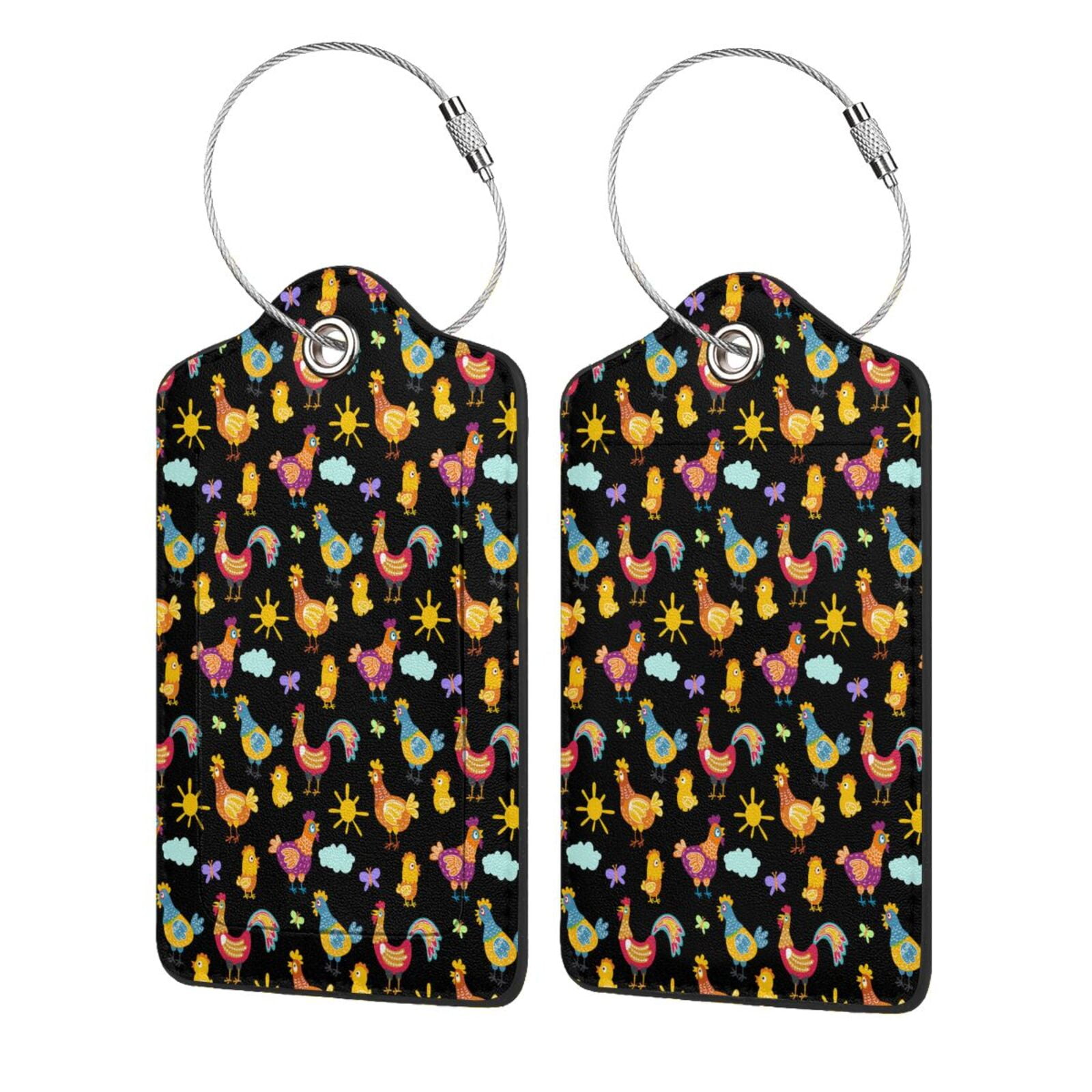 Hirioo Flowe Rooster Print Leather Luggage Tag with Stainless Steel ...