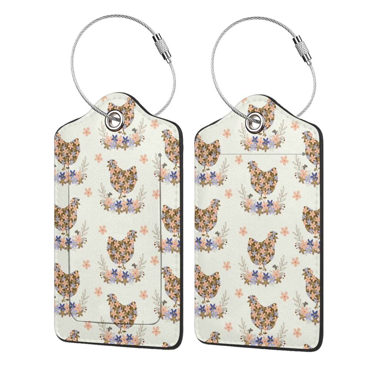 Hirioo Flower Chicken Print Leather Luggage Tag with Stainless Steel ...