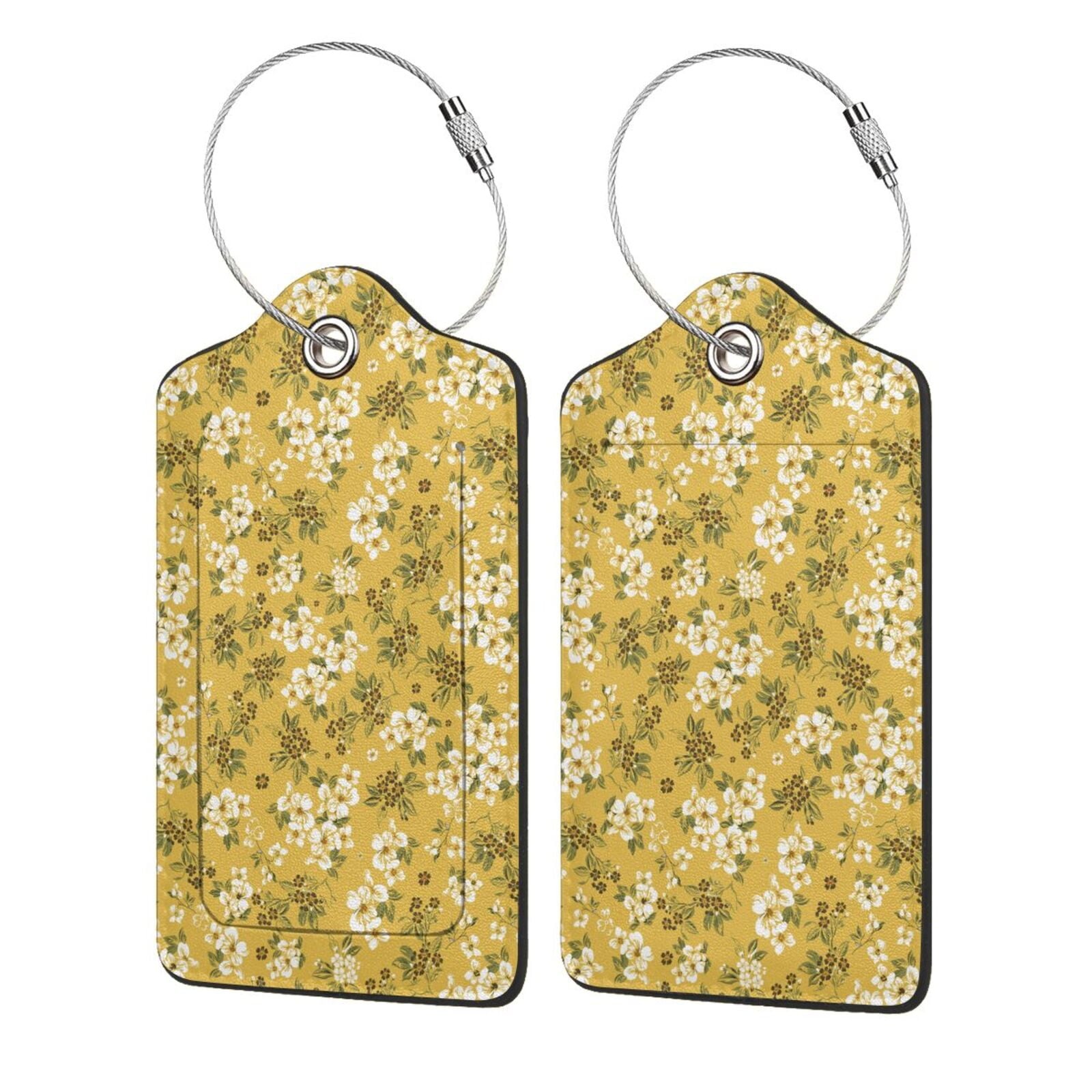 Hirioo Flower Print Leather Luggage Tag with Stainless Steel Loop ...