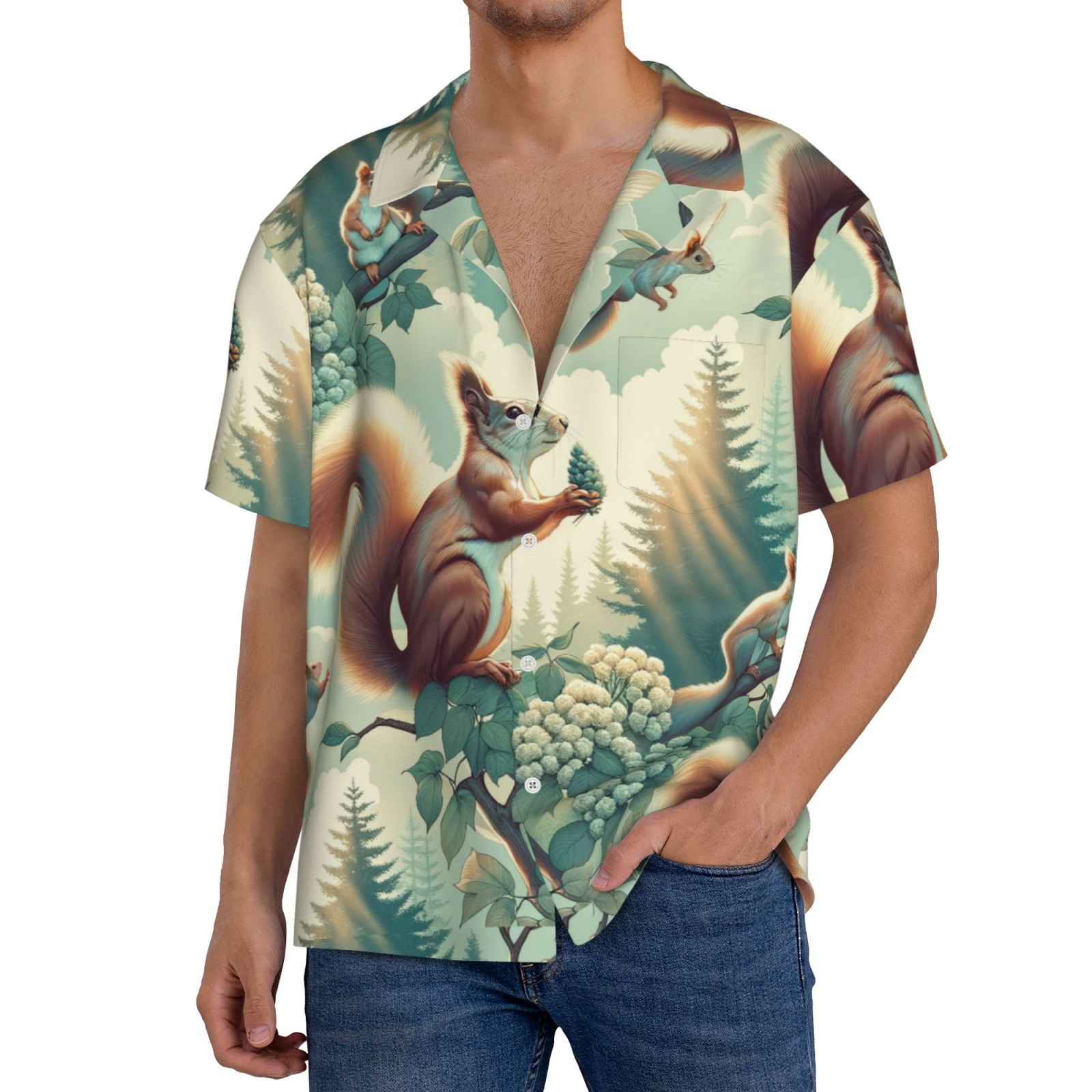 Hirioo Forest squirrel surreal for Men's Cuban Collar Short Sleeve ...