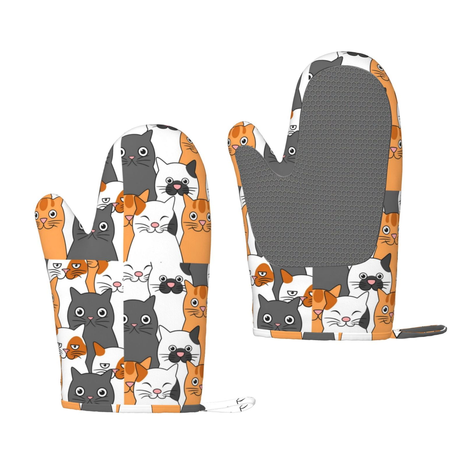Hirioo Funny Cats for Silicone Oven Mitts for BBQ, Baking, Cooking, Set ...