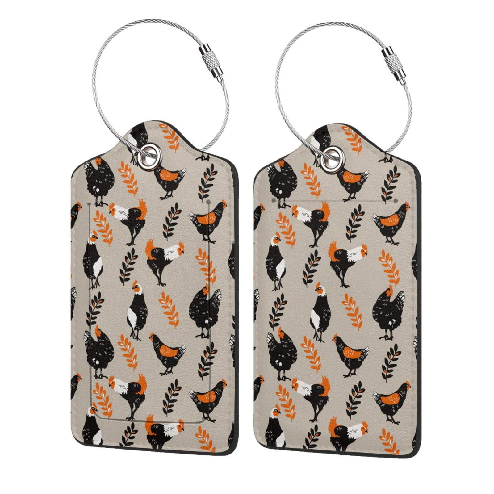Hirioo Funny Chicken Print Leather Luggage Tag with Stainless Steel ...