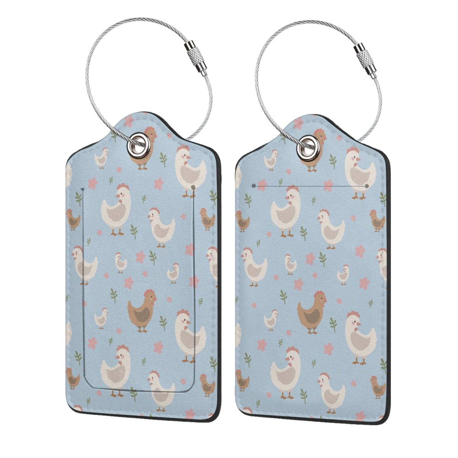 Hirioo Funny Chicken Print Leather Luggage Tag with Stainless Steel ...