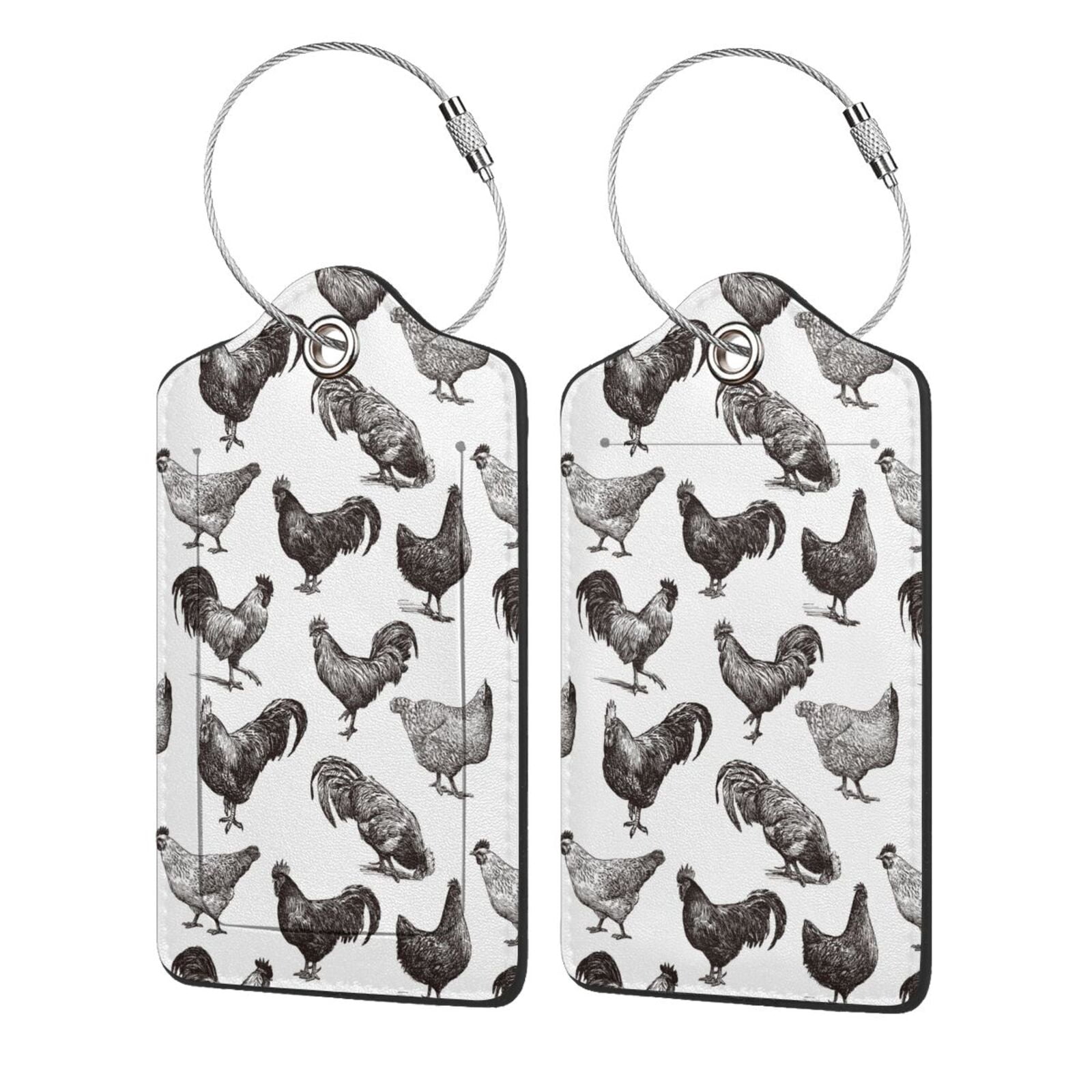 Hirioo Funny Chicken Print Leather Luggage Tag with Stainless Steel ...