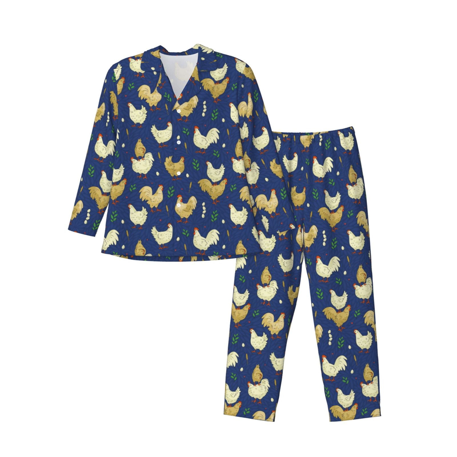 Hirioo Funny Chicken for Men's Pajama Sets 2 Piece Pjs Men's Long ...