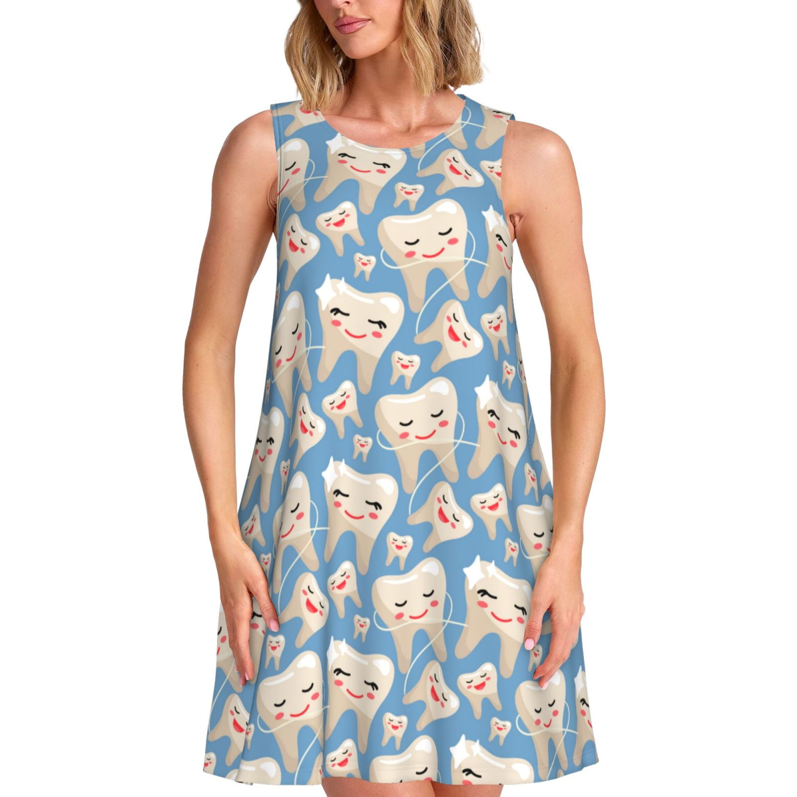 Hirioo Funny Cute Healthy Teeth for Sleeveless Dress Women's Sleeveless ...