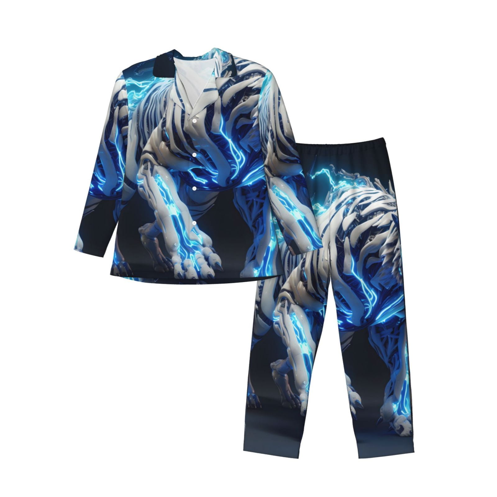 Hirioo Futuristic Blue Light White Tiger for Men's Pajama Sets 2 Piece ...