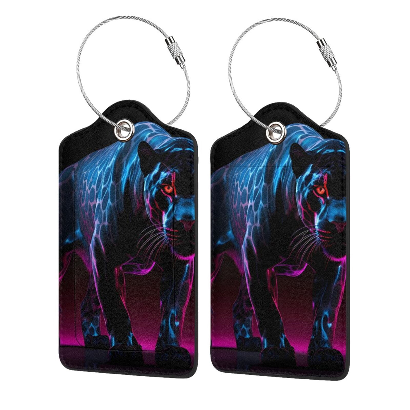 Hirioo Futuristic Purple Panther Print Leather Luggage Tag with ...