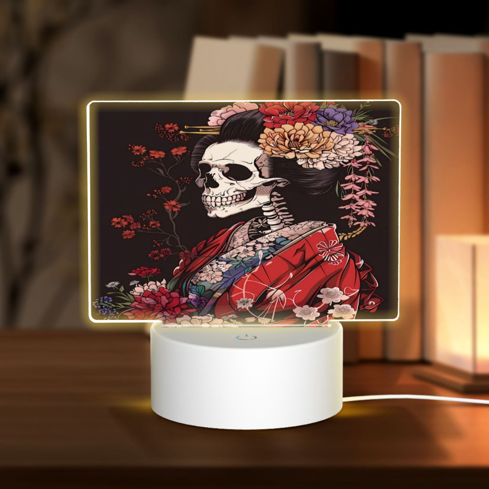 Hirioo Geisha Skeleton With Flowers for Rectangular Acrylic with Night ...