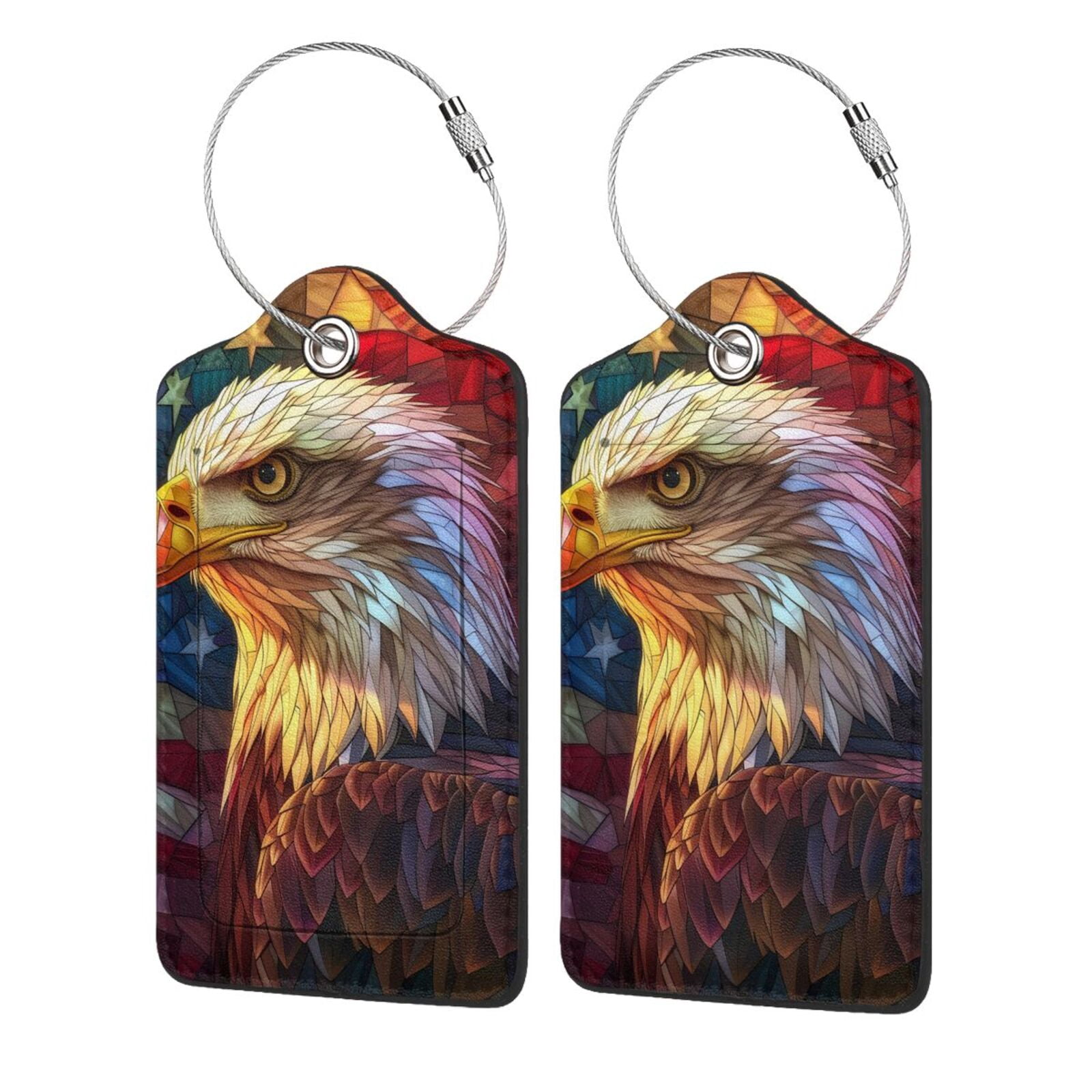 Hirioo Geometric American Bald Eagle Print Leather Luggage Tag with ...