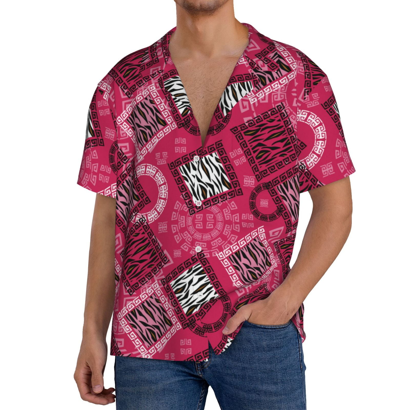 Hirioo Geometry for Men's Cuban Collar Short Sleeve Shirt Button Down ...