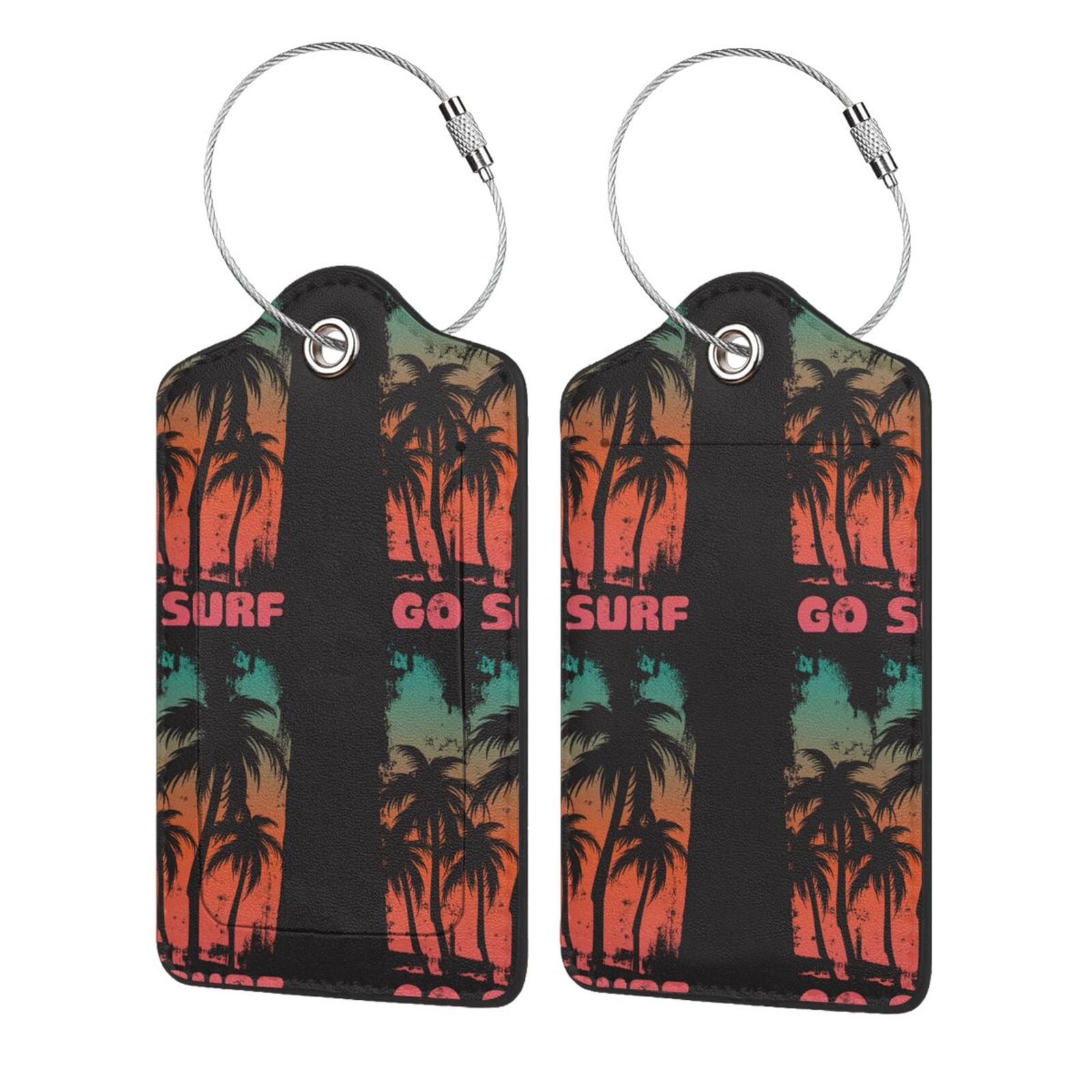 Hirioo Go Surfer Print Leather Luggage Tag with Stainless Steel Loop ...