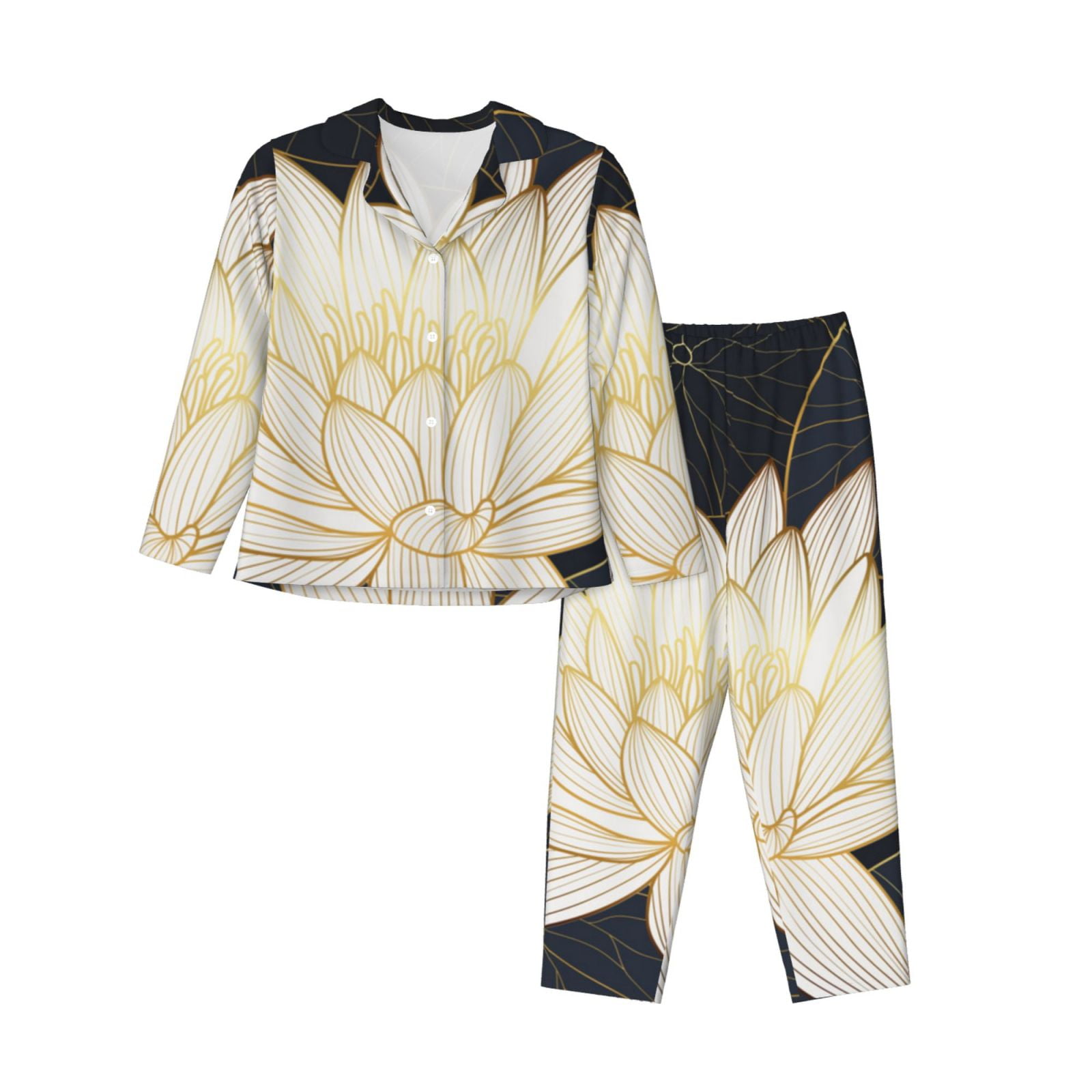 Hirioo Golden Lotus for Women's Pajama Sets 2 Piece Pjs Women's Long ...