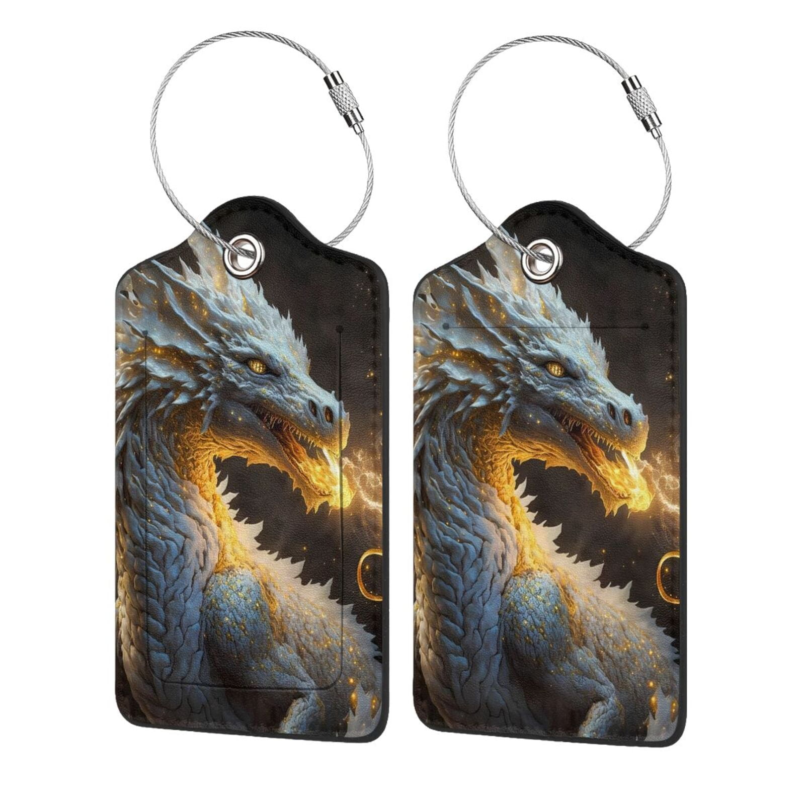 Hirioo Golden White Fire Dragon Print Leather Luggage Tag with ...