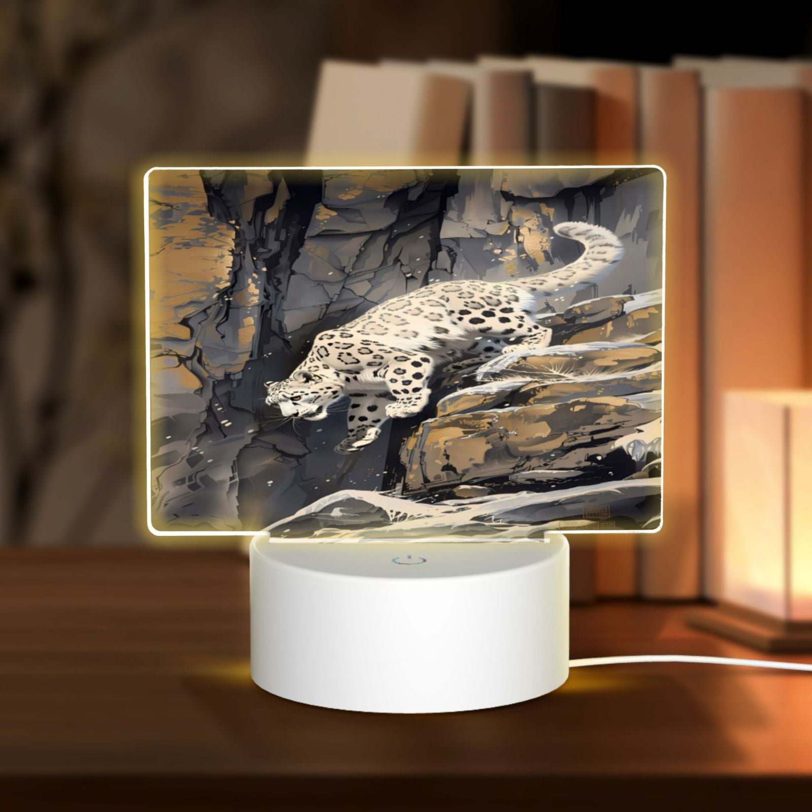 Hirioo Graceful Snow Leopard for Rectangular Acrylic with Night Light ...