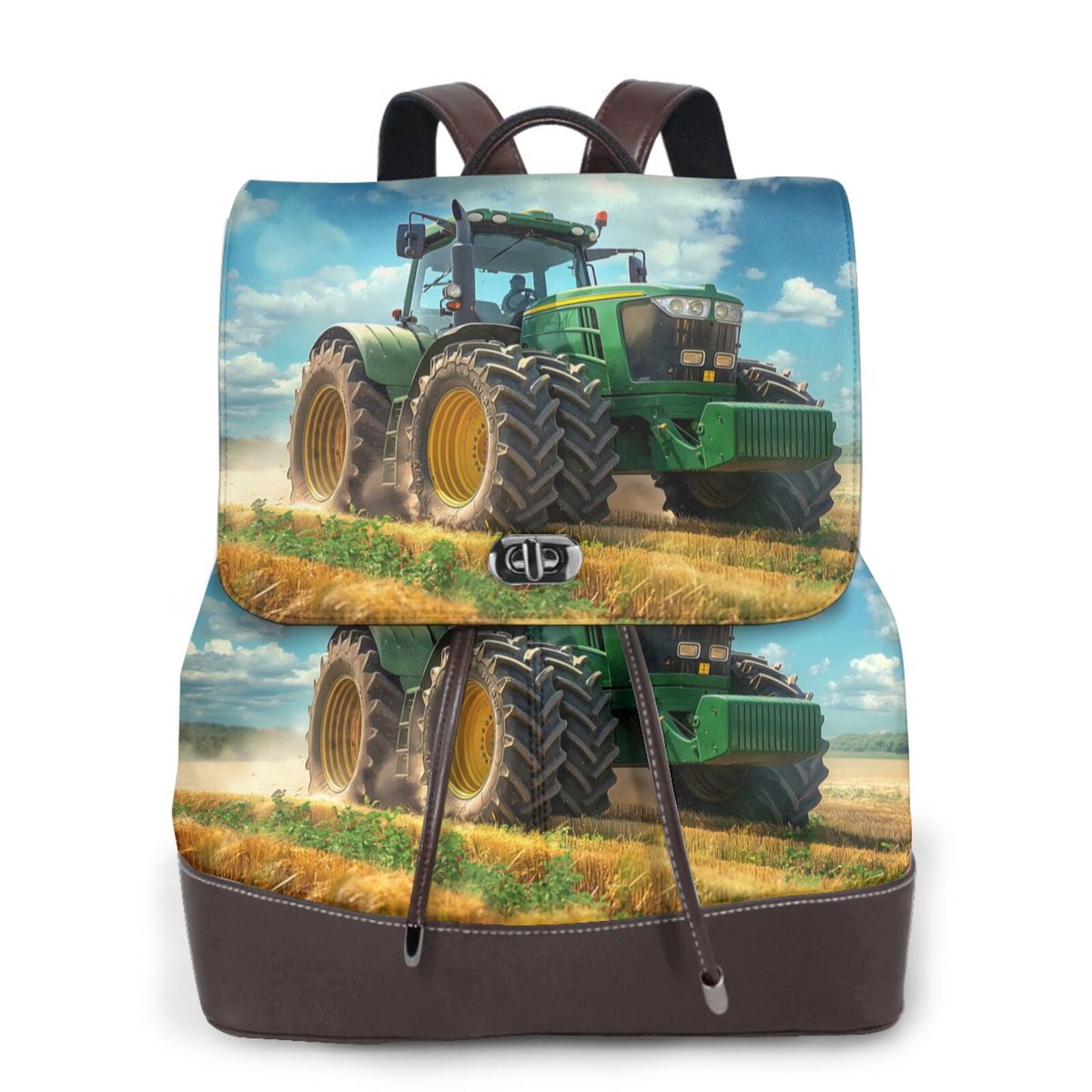 Hirioo Green Tractor Field for Womens Backpack Leather Backpack for ...