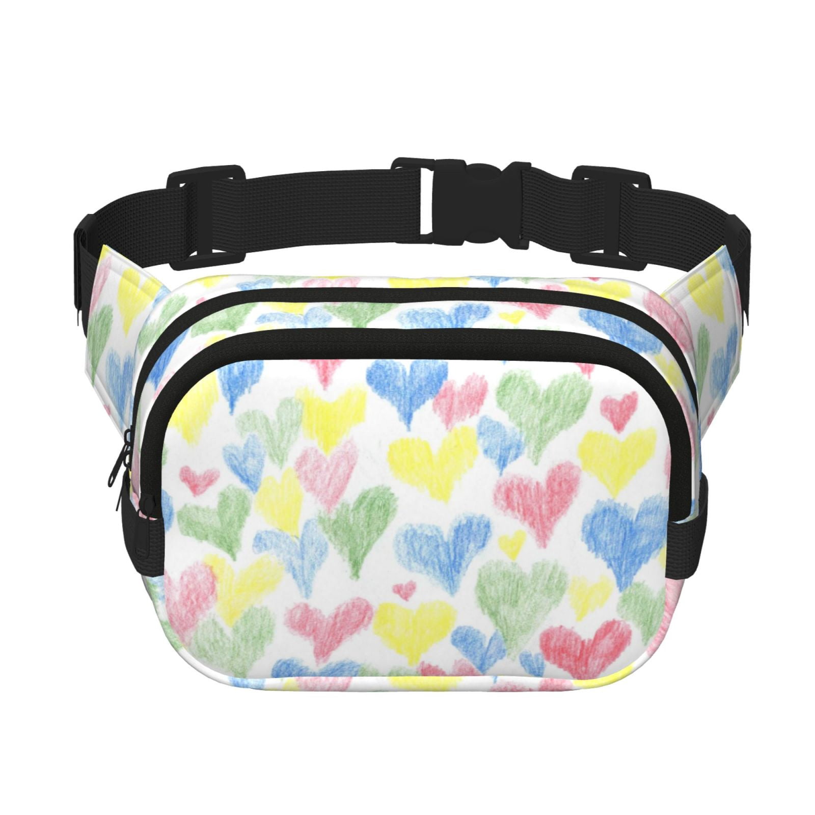 Hirioo Hand Drawn Colored Hearts for Double Layer Waist Bag Adjustable ...
