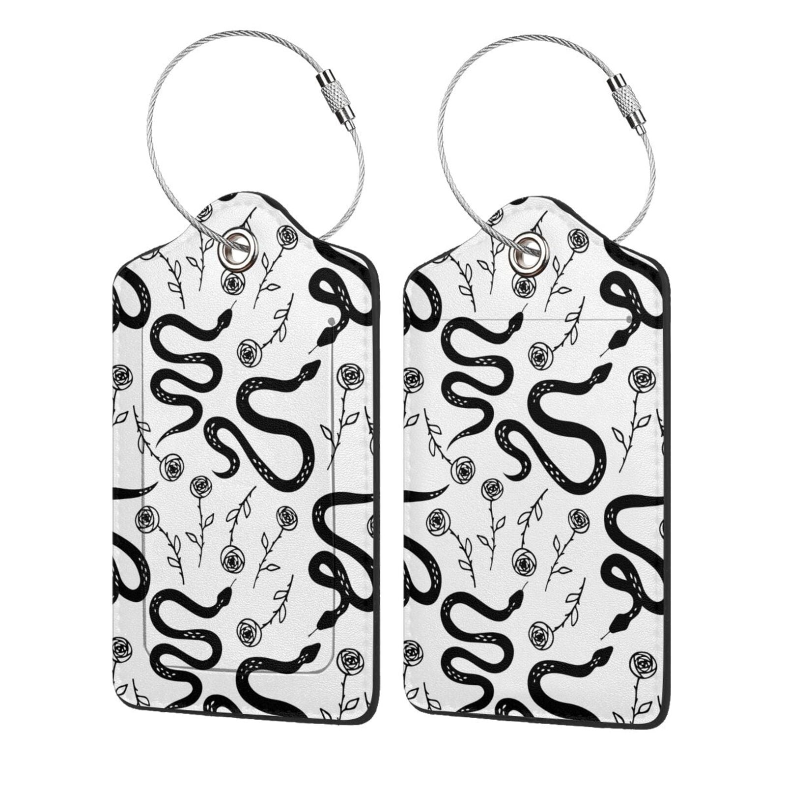 Hirioo Hand Drawn Snake Print Leather Luggage Tag with Stainless Steel ...