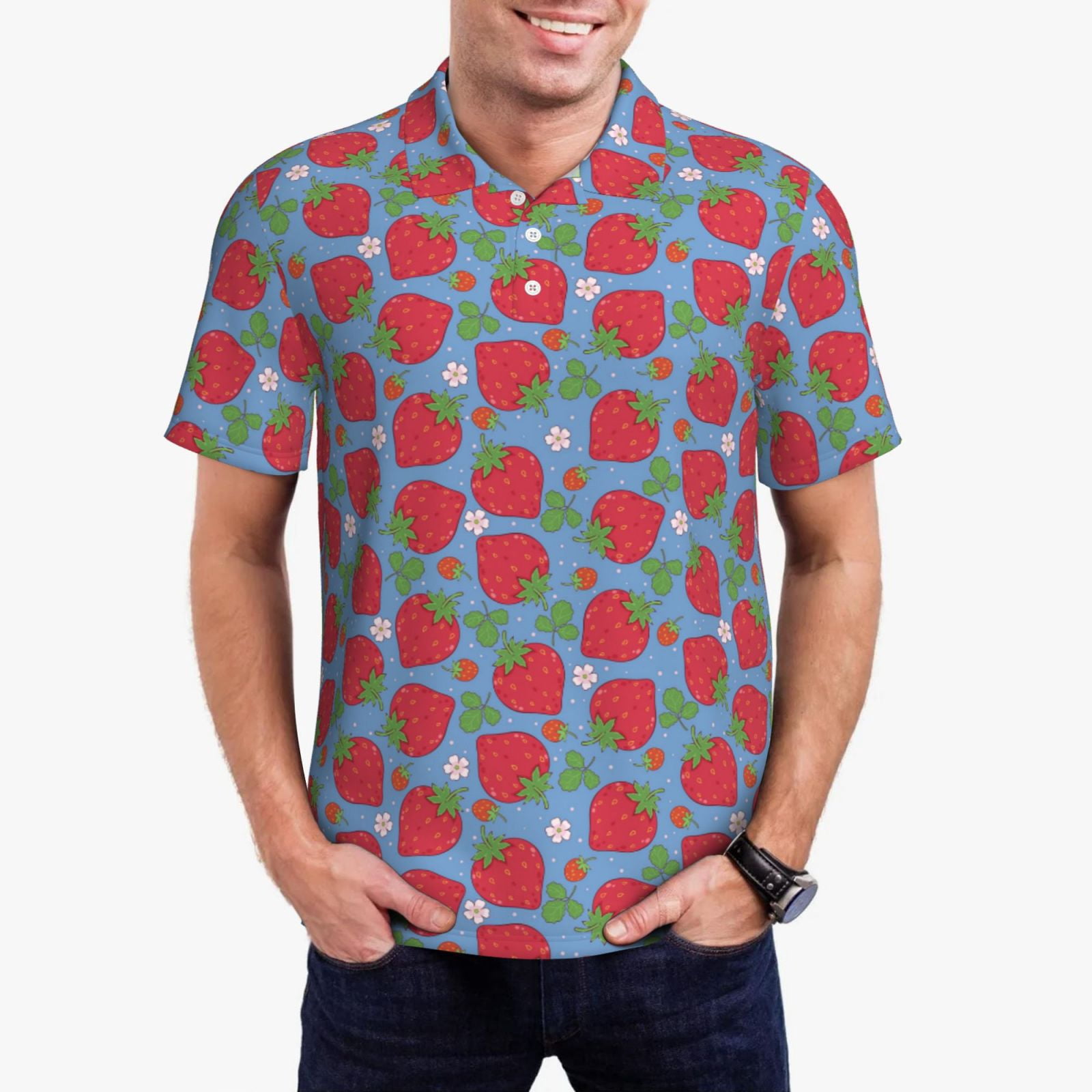 Hirioo Hand Drawn Strawberry for Men’s Polo Shirts Quick Dry Short ...