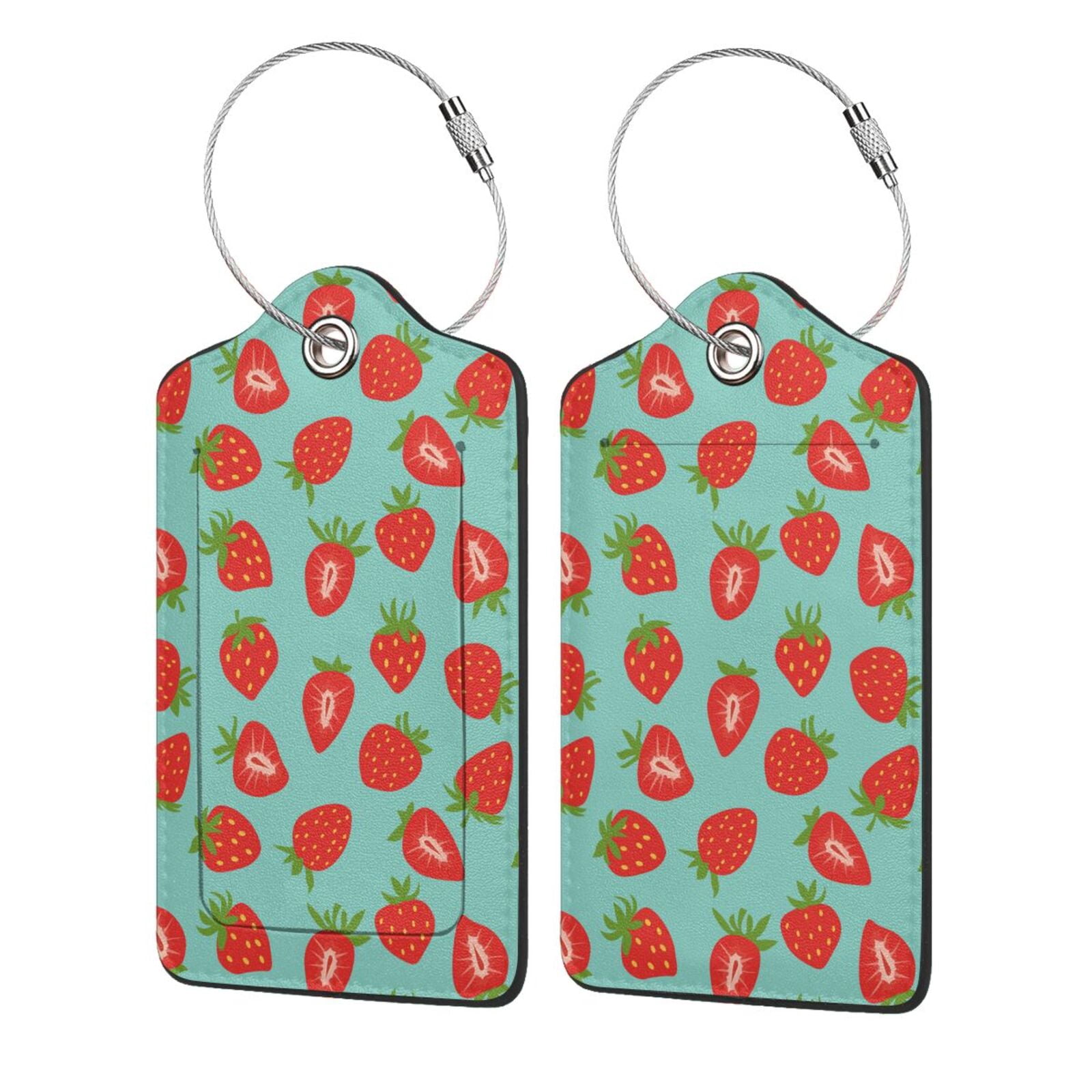Hirioo Hand Drawn Strawberry Print Leather Luggage Tag with Stainless ...