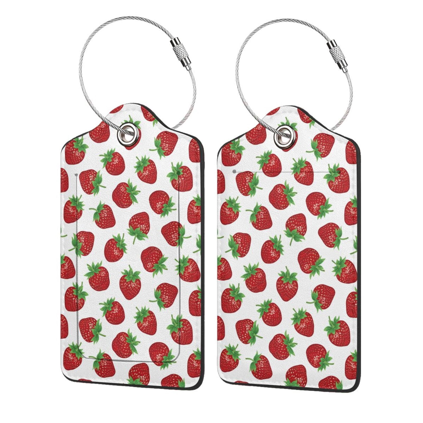 Hirioo Hand Drawn Strawberry Print Leather Luggage Tag with Stainless ...