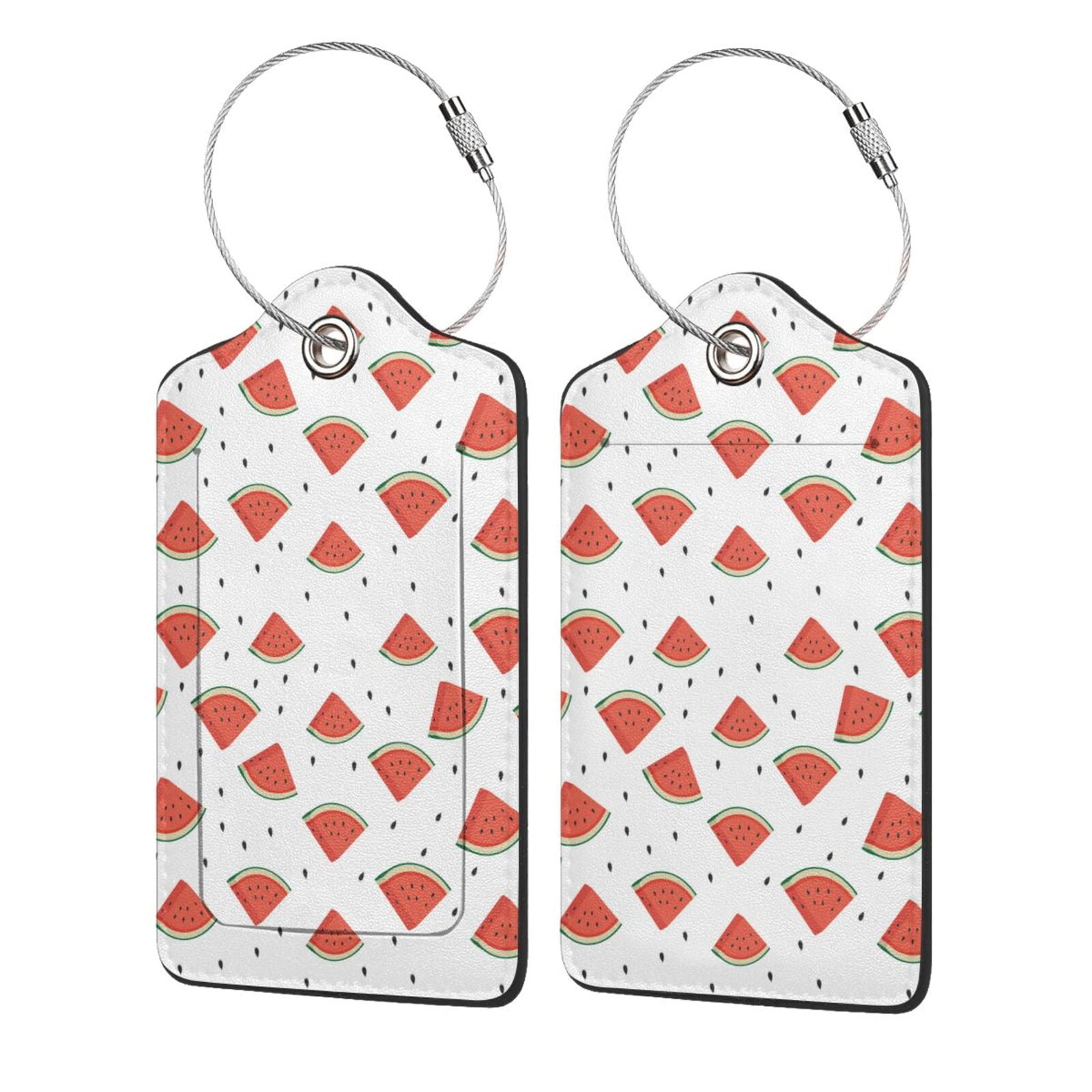 Hirioo Hand Drawn Watermelon Print Leather Luggage Tag with Stainless ...