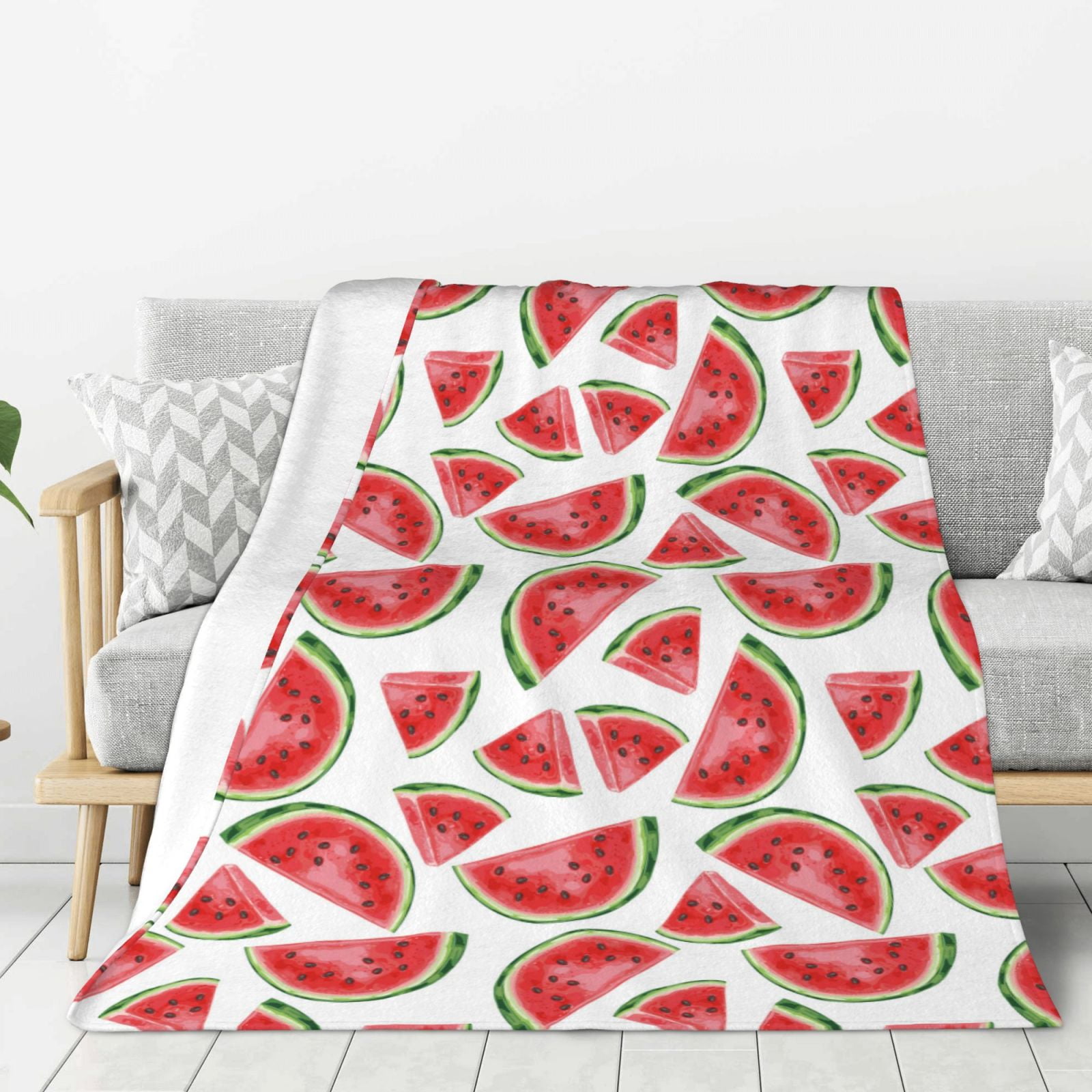 Hirioo Hand Drawn Watermelon for Flannel Blanket, Cozy and Warm Throw ...