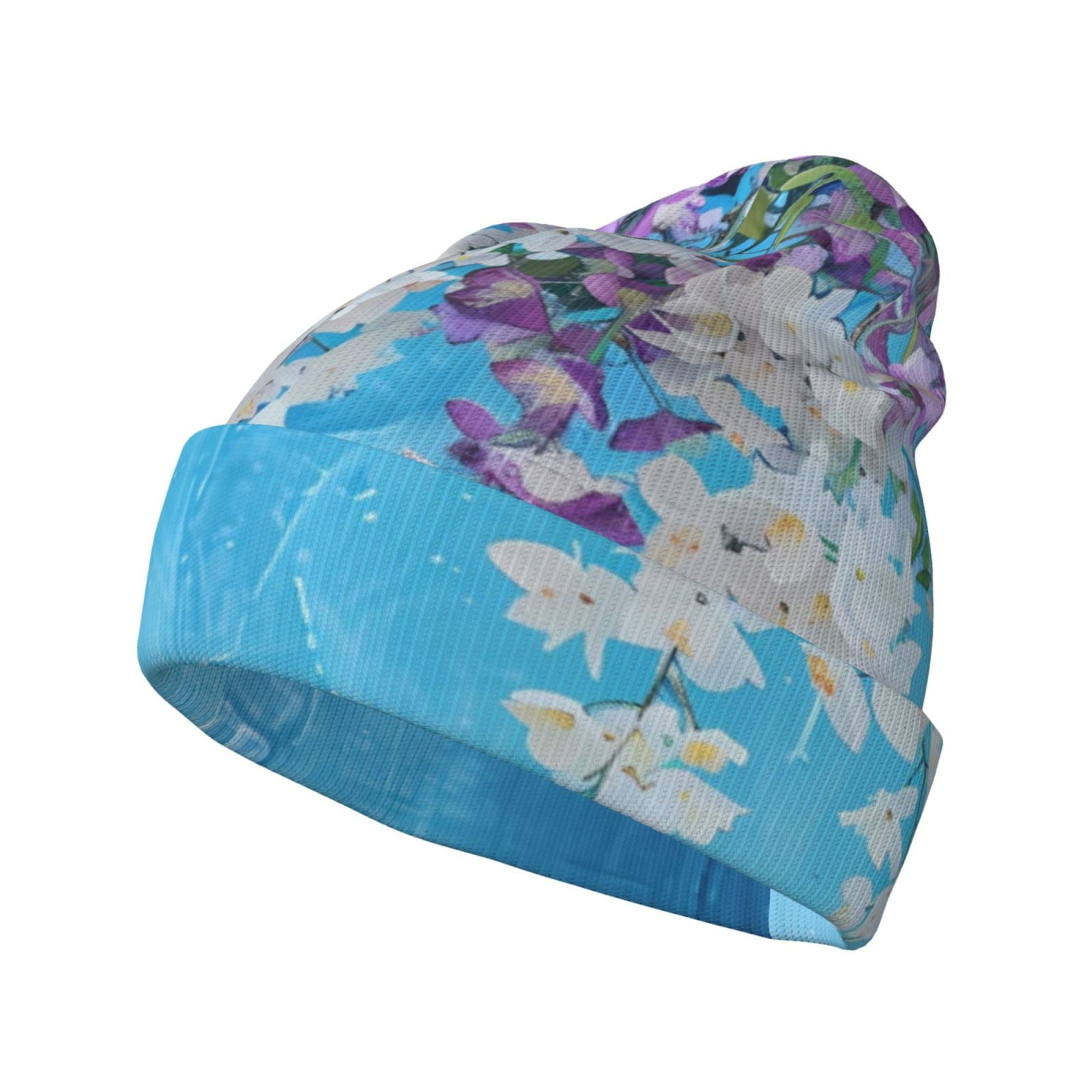 Hirioo Hanging Orchids Floral Blue for Men's Knit Cuffed Beanie for ...